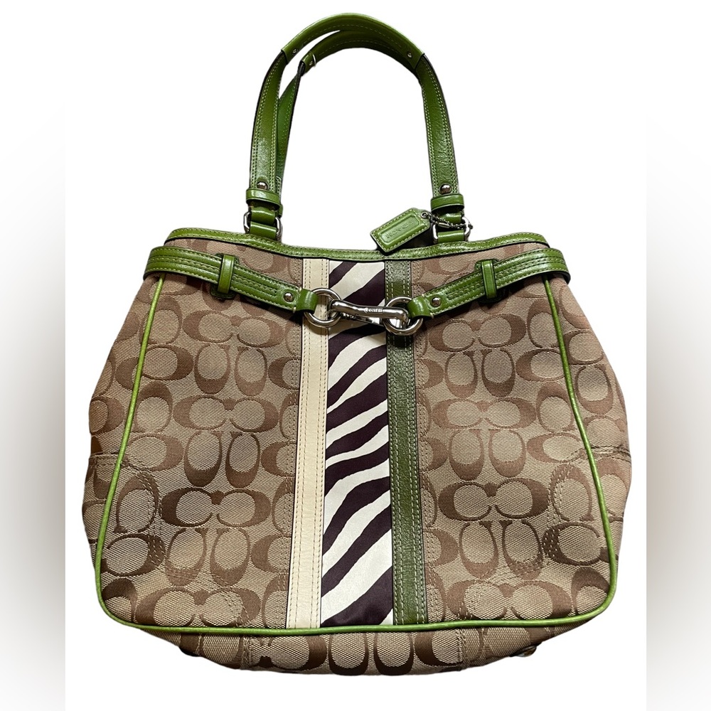 Coach Nancy Signature Khaki Zebra Shoulder Bag - Gem